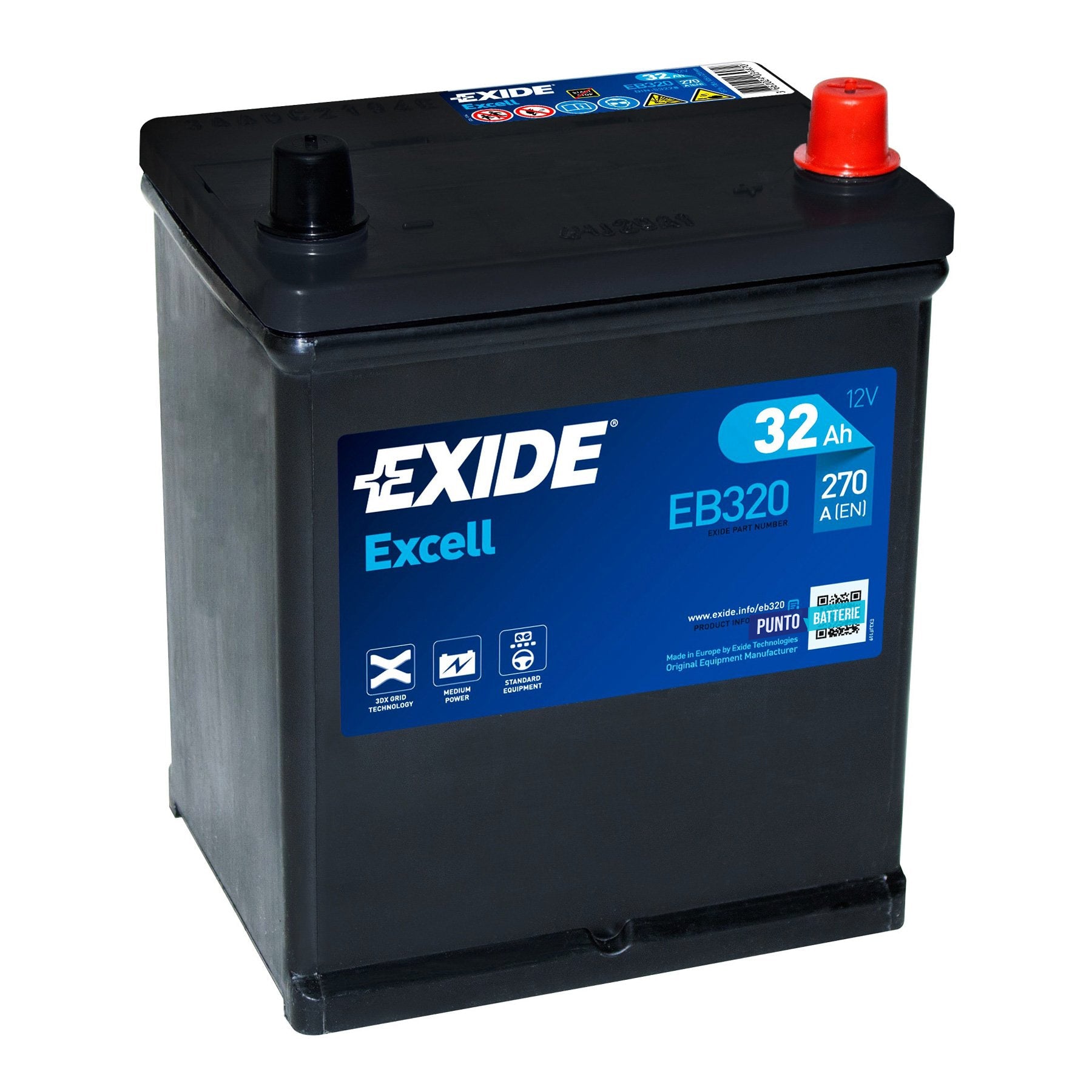 Batteria Exide EB320 - Excell (12V, 32Ah, 270A) - Puntobatterie
