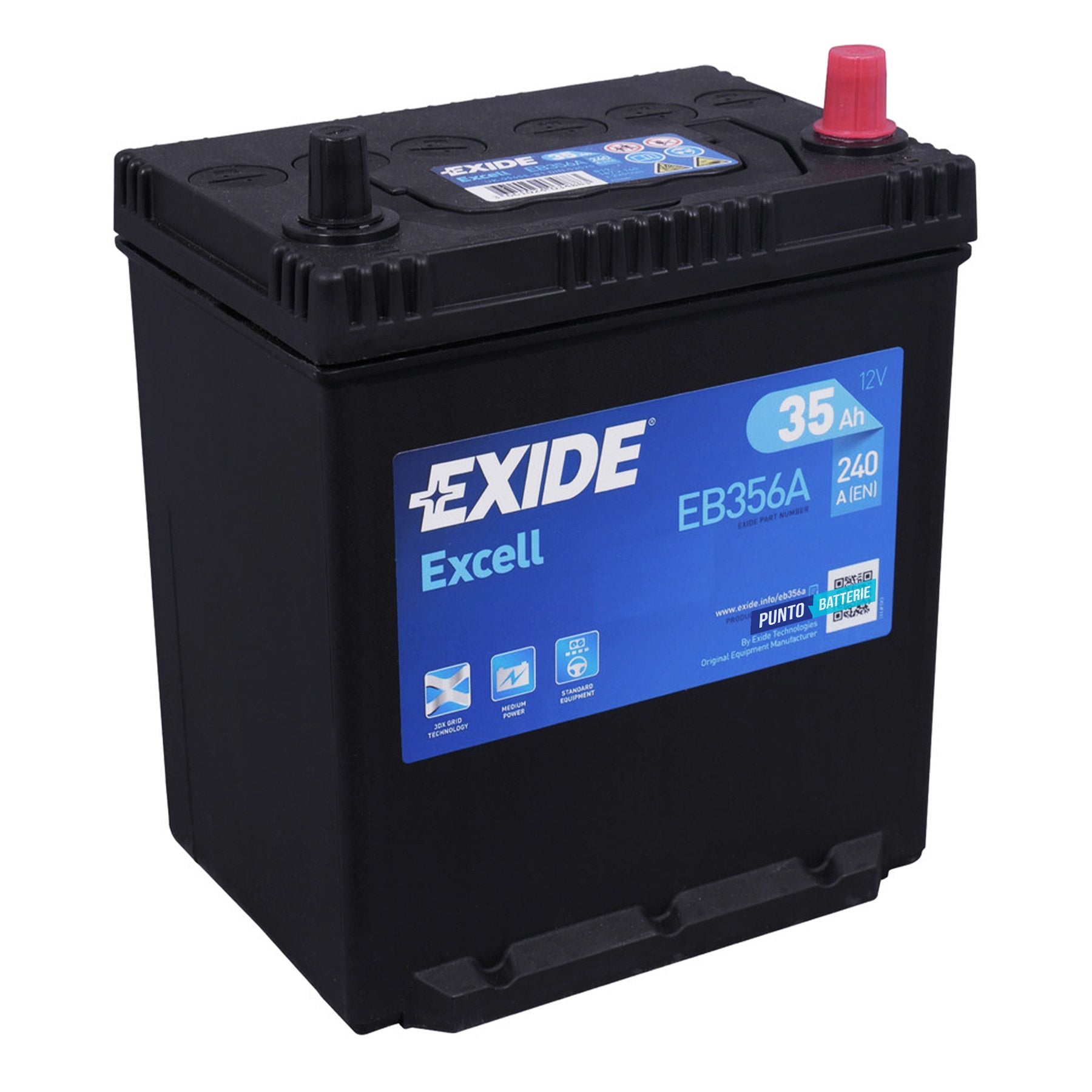 Batteria Exide EB356A - Excell (12V, 35Ah, 240A) - Puntobatterie