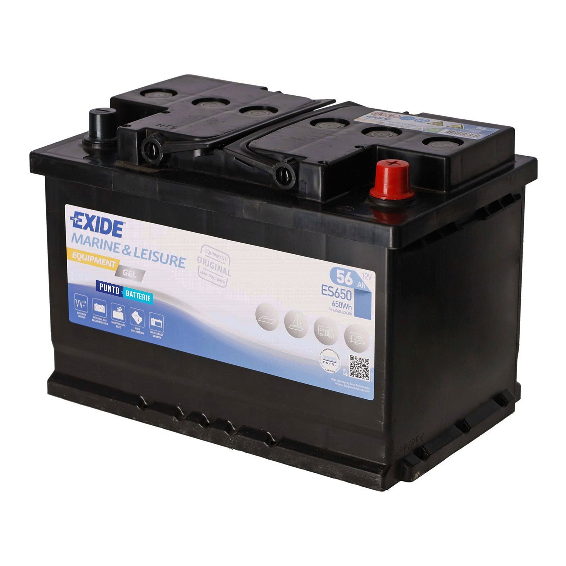 Batteria Exide ES650 - Equipment Gel (12V, 56Ah, 650Wh) - Puntobatterie