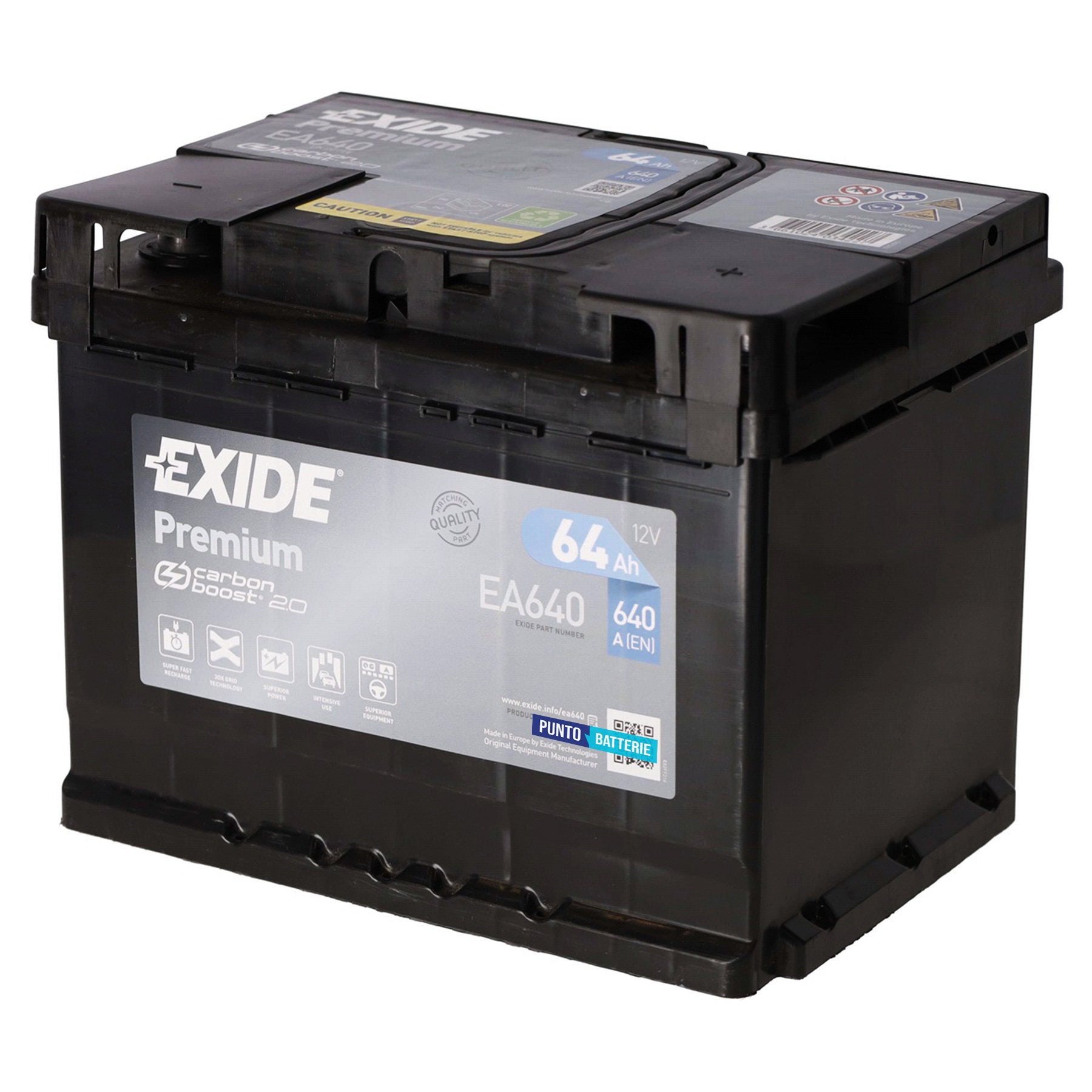Batteria Exide EA640 - Premium (12V, 64Ah, 640A) - Puntobatterie