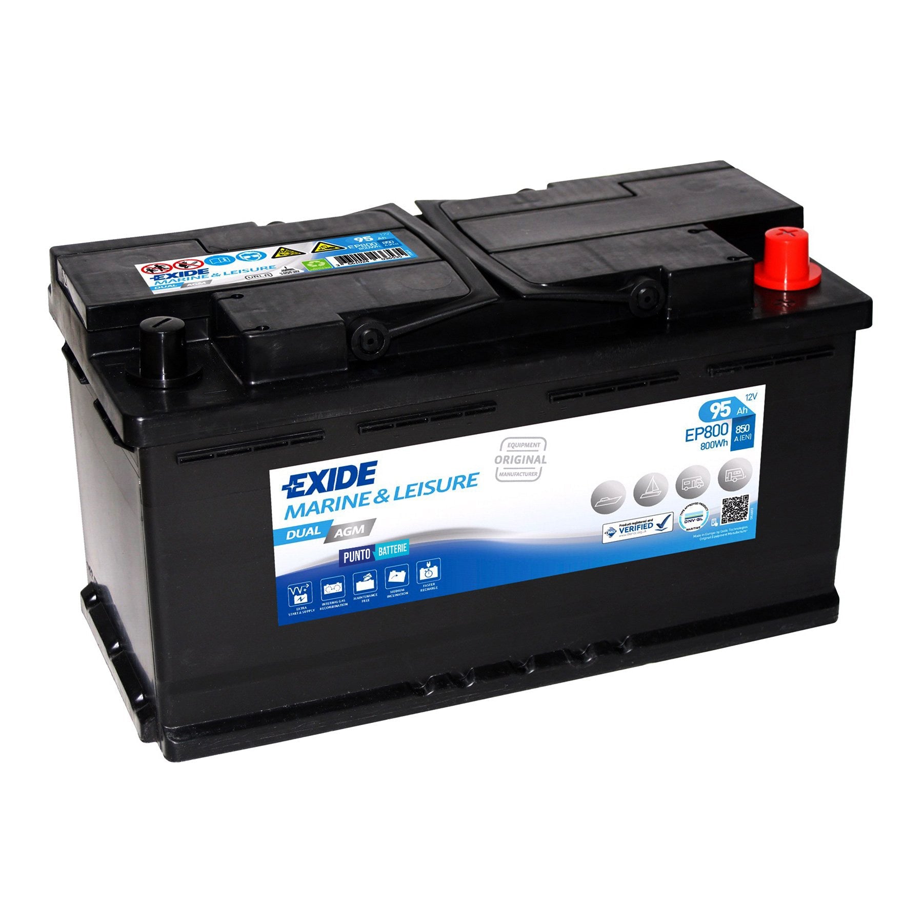 Batteria Exide EP800 - Dual AGM (12V, 95Ah, 800Wh, 850A) - Puntobatterie